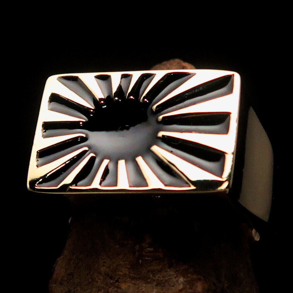 Rectangle shaped Mens Pinky Ring Japanese War Flag black Sun-Beams ...