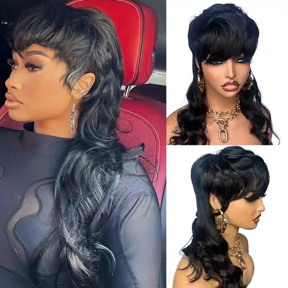 Body Wave Remy Human Hair Mullet Wig With and similar items