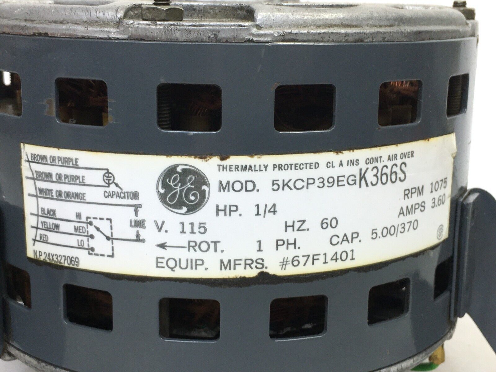 GE Motors 5KCP39EGK366S Blower Motor 1/4HP 1075RPM 115V 60Hz 67F1401 ...