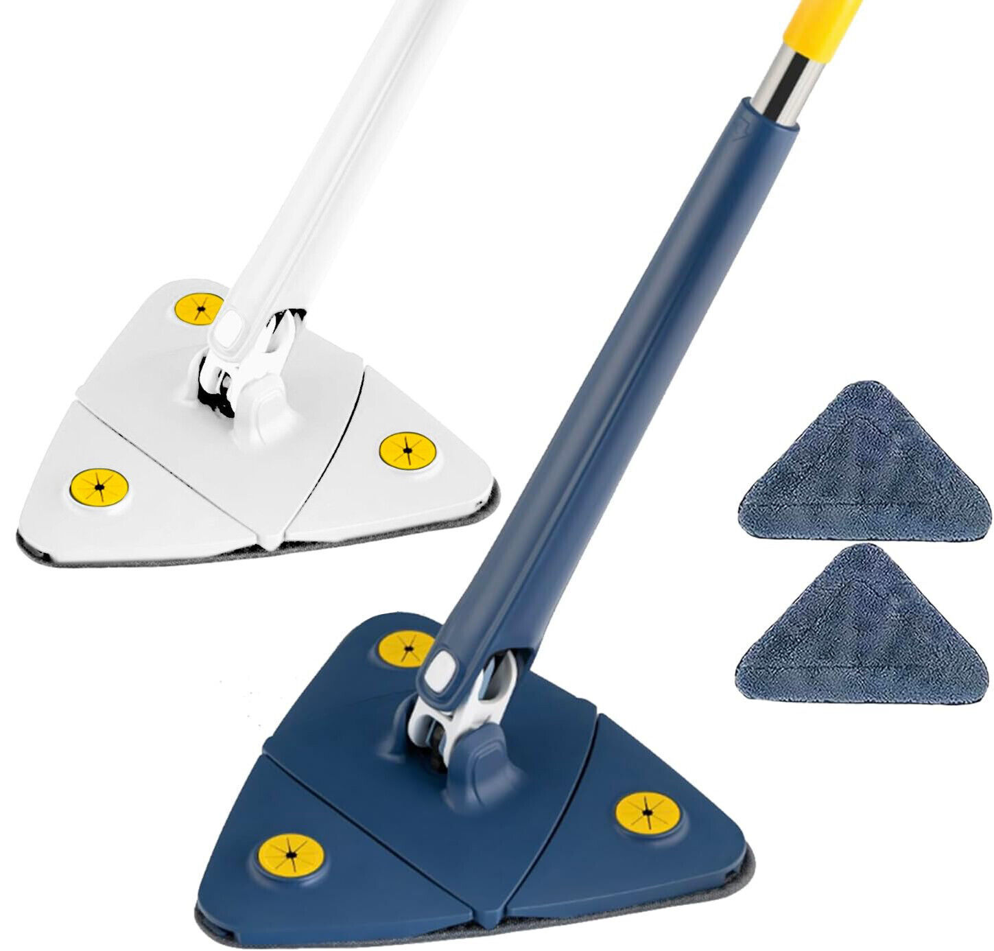 Triangle Mop Adjustable Long Handle, Rotatable Multi Purpose White Blue ...