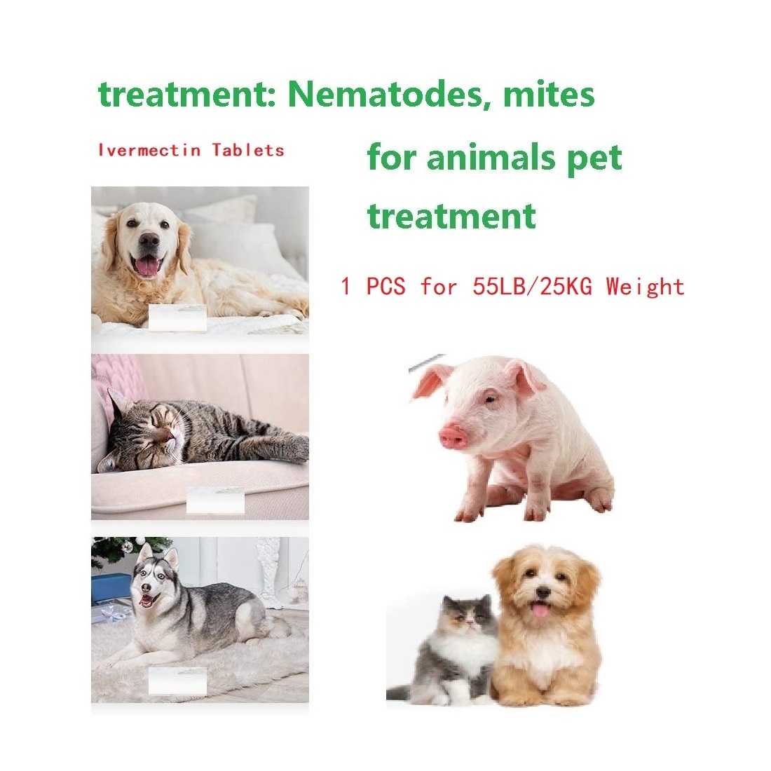 2Bottle x100pcs IvermectinnTablets for Animal Dogs Nematodes mites ,5ml ...