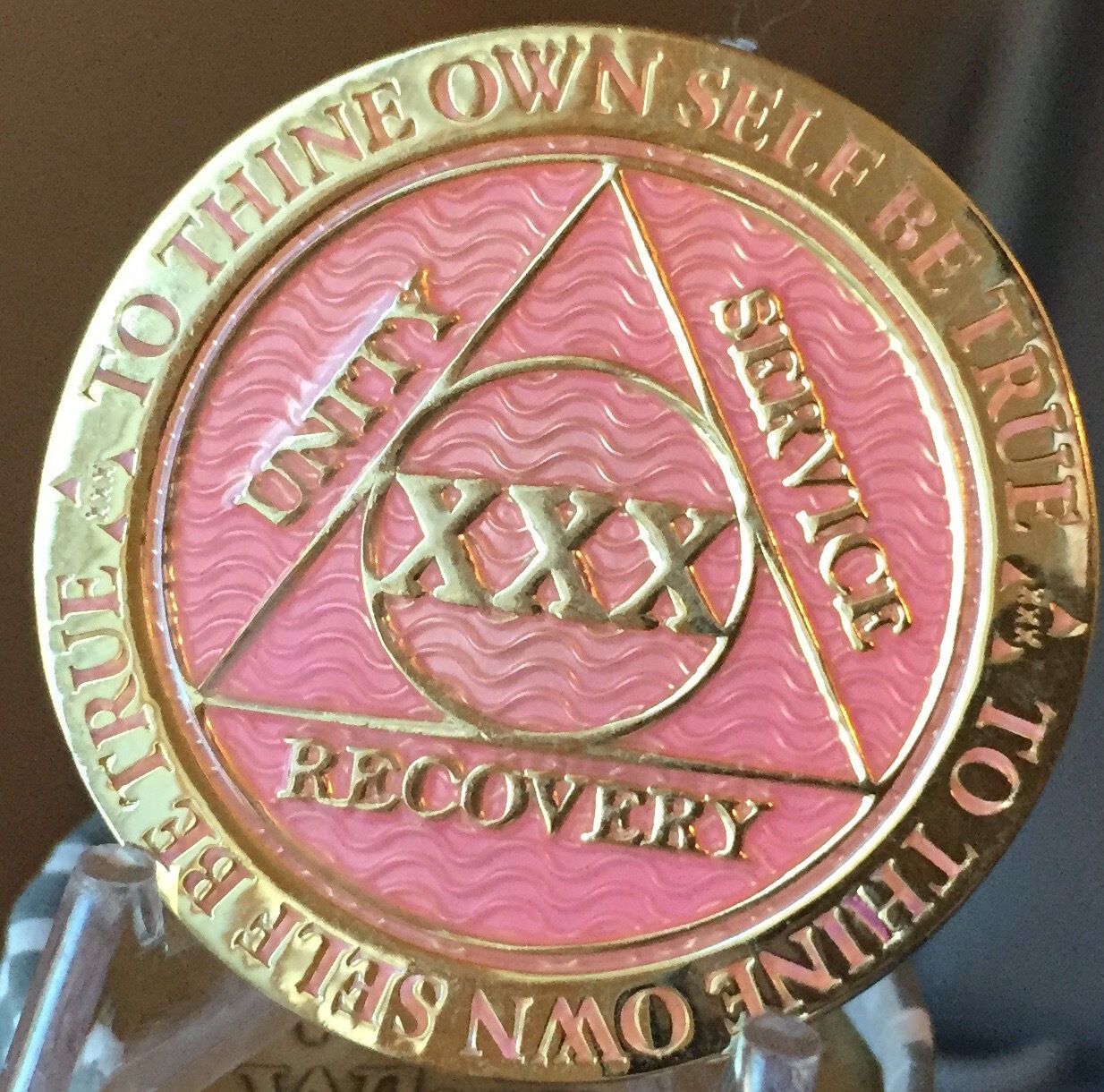 30 Year AA Medallion Pink Gold Plated Alcoholics Anonymous Sobriety ...