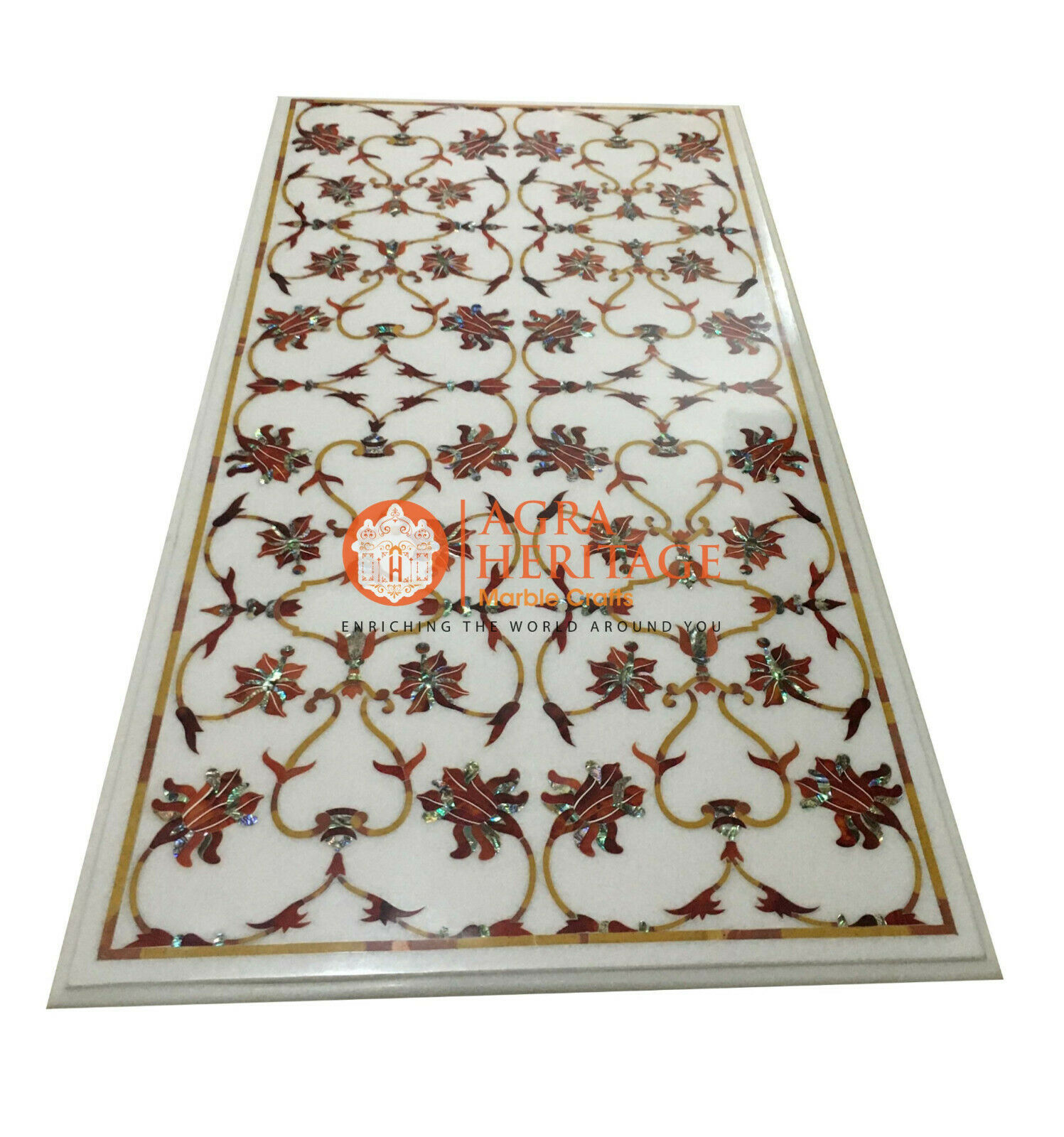 48"x24" White Marble Table Top Marquetry Cranealian Pietra Dure Home ...