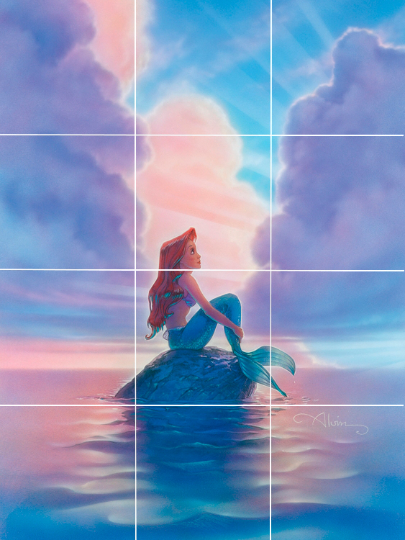 mermaid princess beach ocean tropical fish sunset ceramic tile mural ...