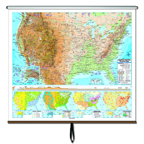 US Advanced Physical Wall Map on Roller - Maps & Atlases