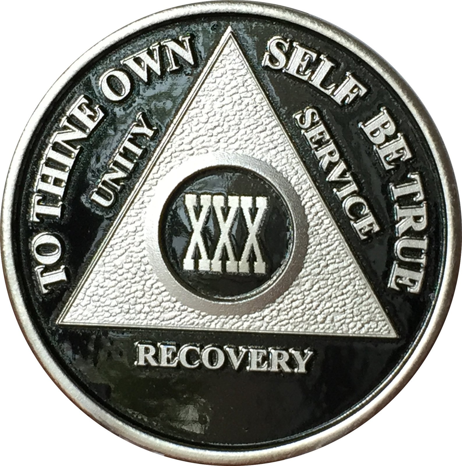 Black Silver Plated 30 Year AA Alcoholics Anonymous Sobriety Medallion ...