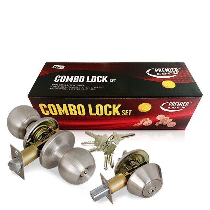 Premier Lock ED03C-M1 Stainless Steel Entry Door Knob Combo Lock Set ...