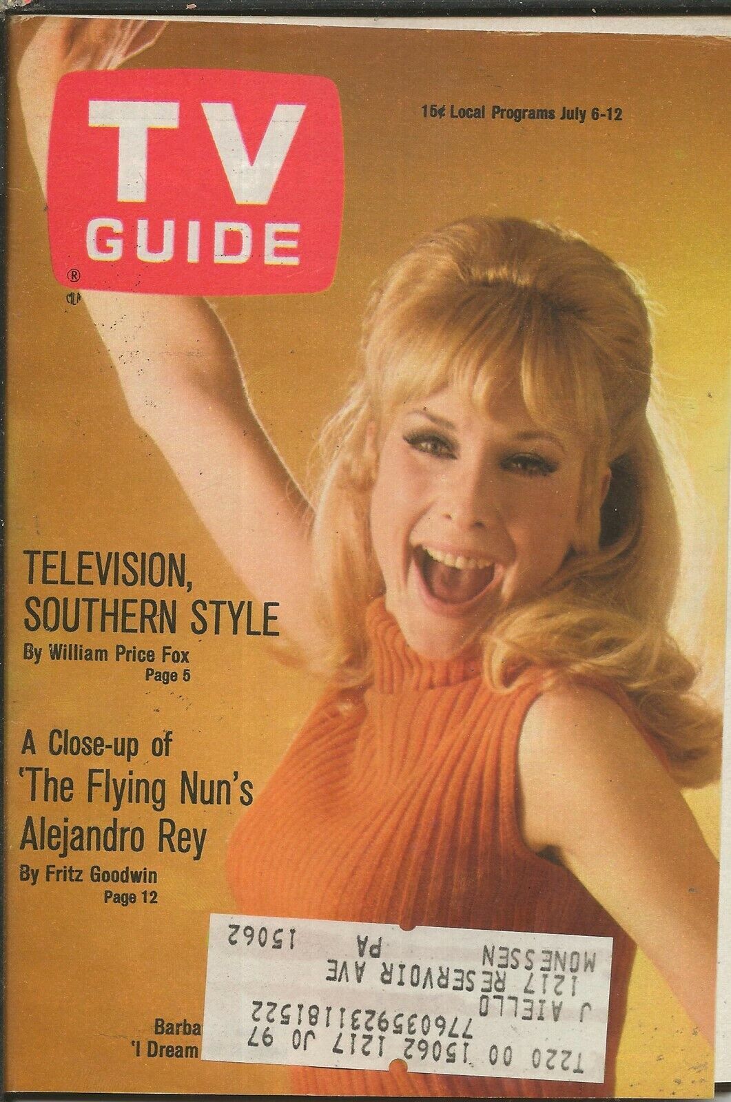 ORIGINAL Vintage July 6 1968 TV Guide Barbara Eden I Dream of Jeannie ...