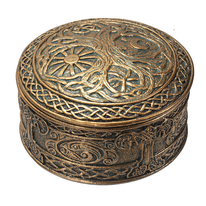 Sacred Moon And Sun Celtic Knotwork Yggdrasil Tree Of Life Wicca Trinket Box - Boxes, Jars & Tins