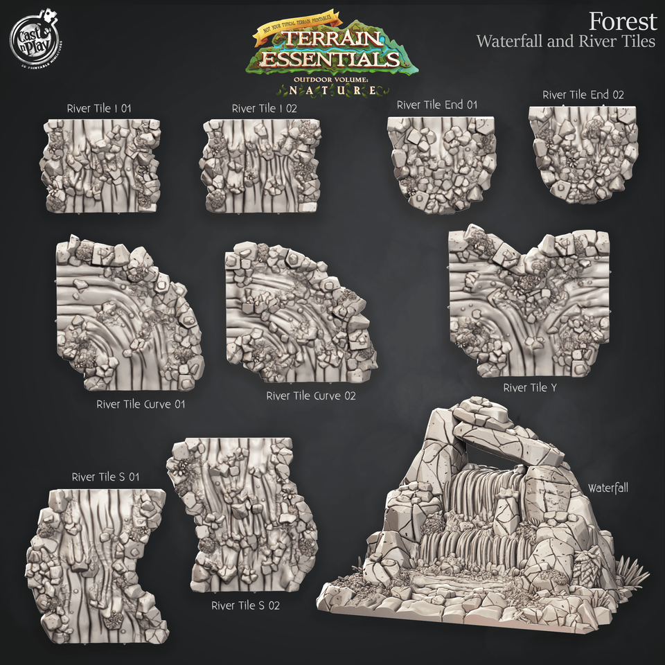 3D Printed Cast n Play Waterfall and River Tiles Forest Terrain Set ...