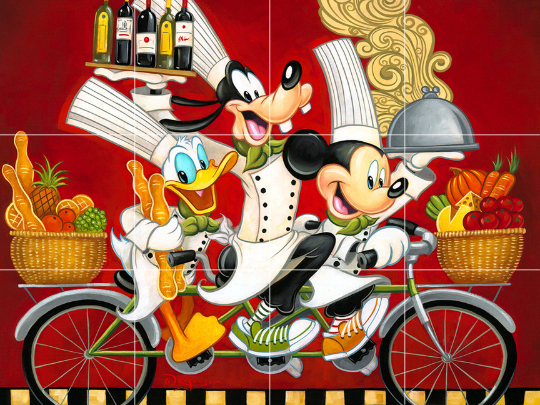 mickey mouse goofy donald duck chef art food wine ceramic tile mural ...