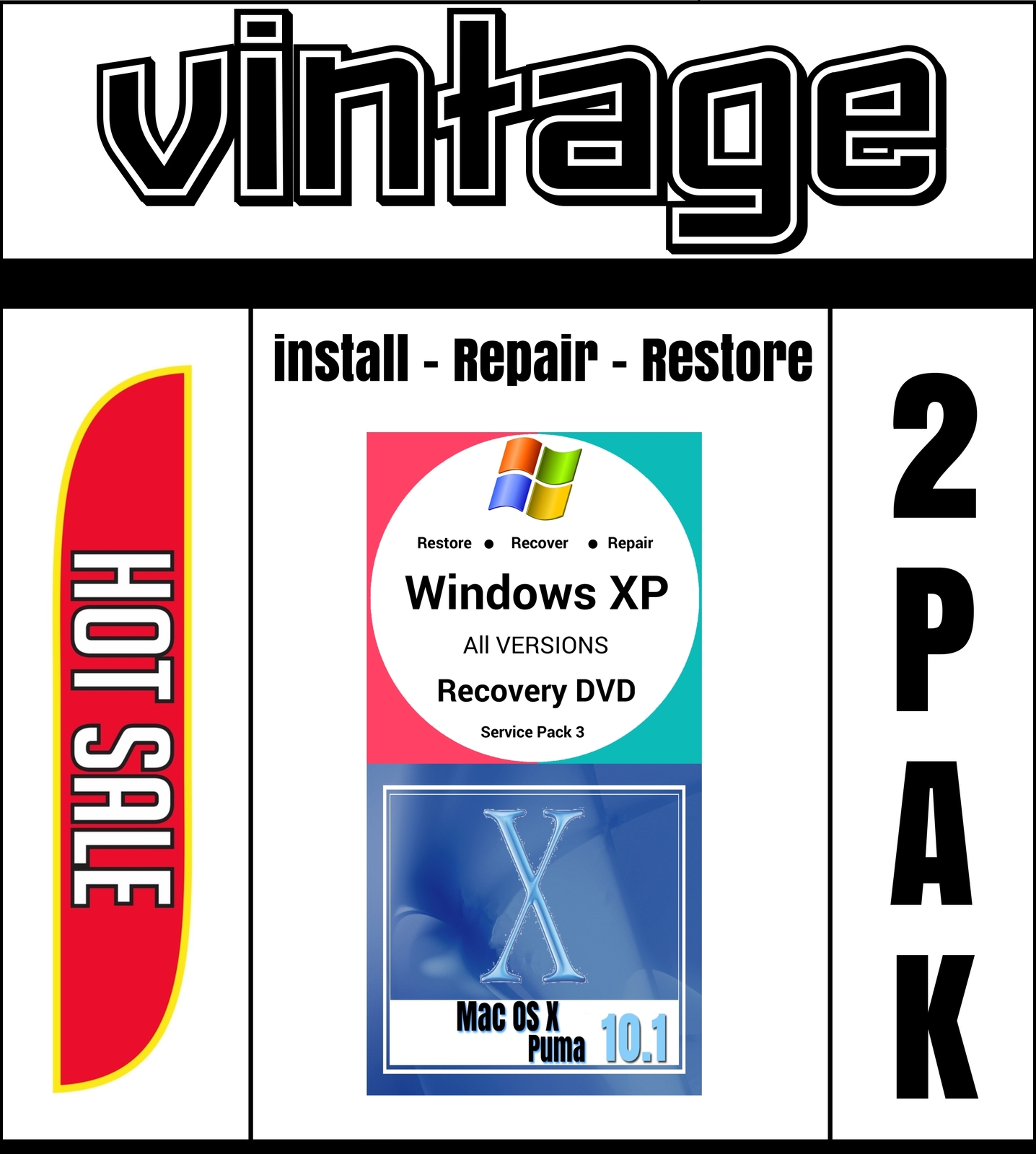 Windows Xp All Versions Recovery Reinstall Restore Vintage 2pk With 10. ...