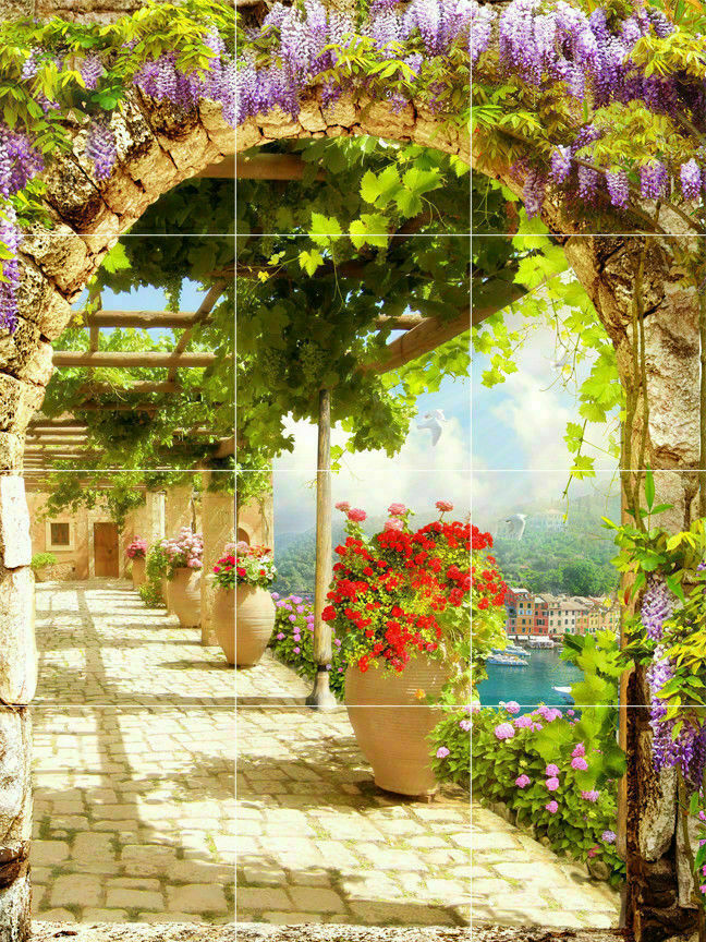 Manarola lodge lake como Italy terrace Ceramic tile mural backsplash ...