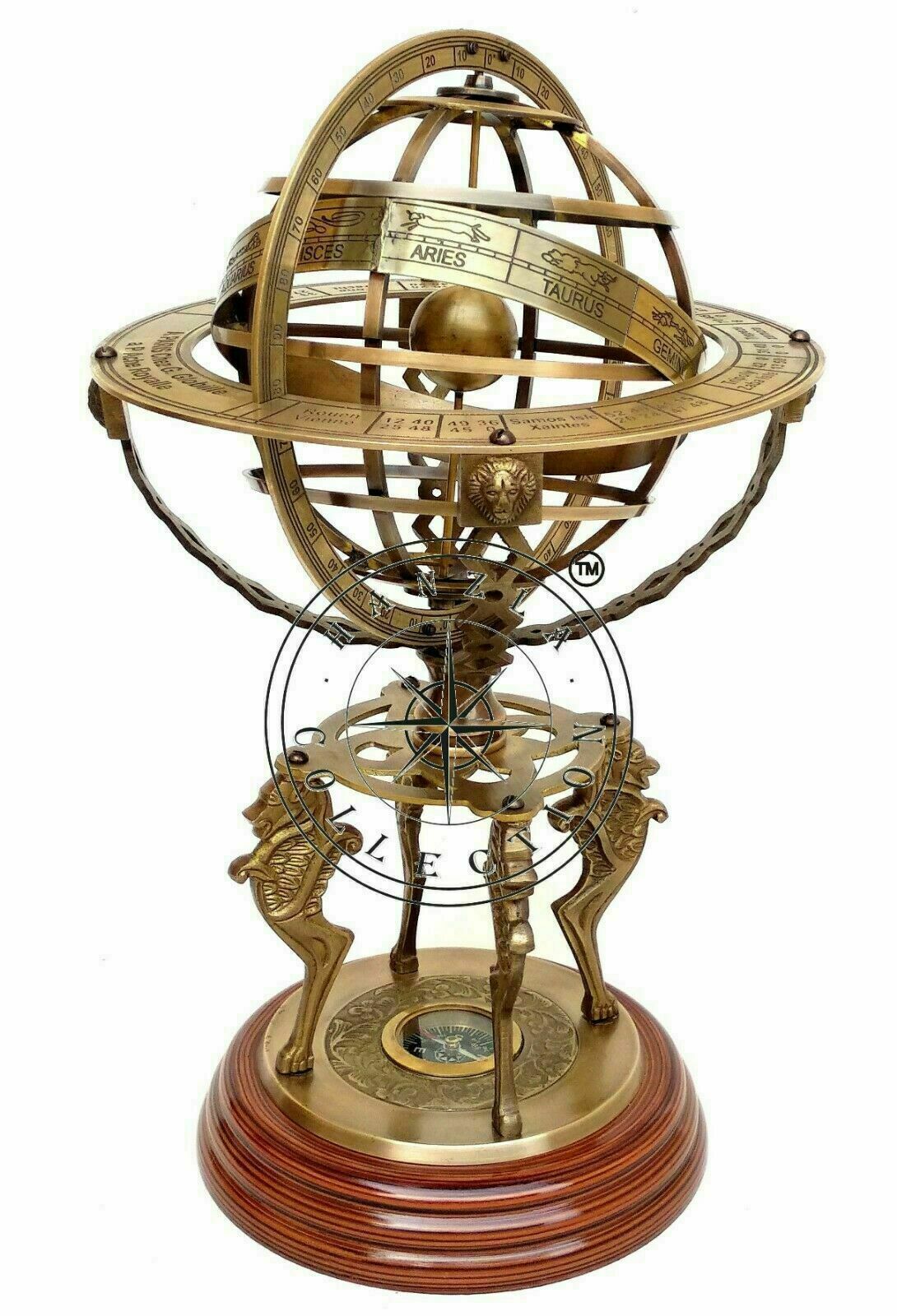 18 " Ancien Gravé Astrolabe Armillaire Sphere Nautique Laiton Boussole ...