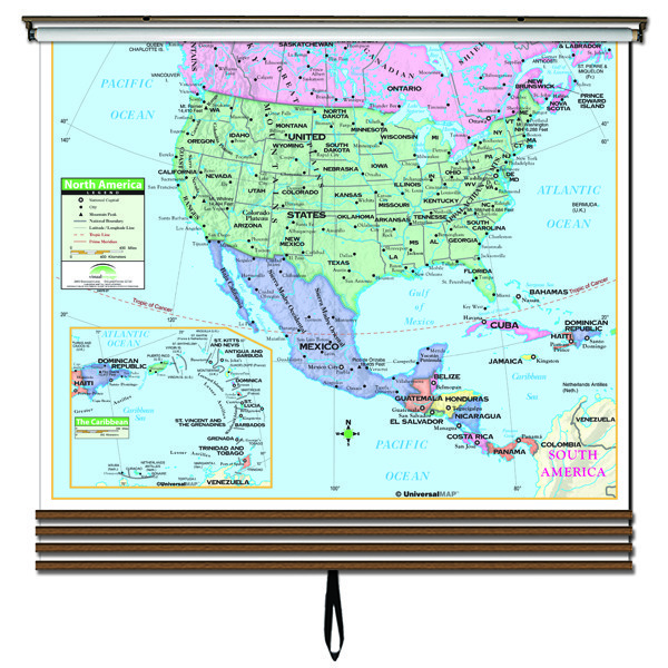 Primary Wall Map Set on Roller w/ Backboard; 4-Map Custom - Maps & Atlases