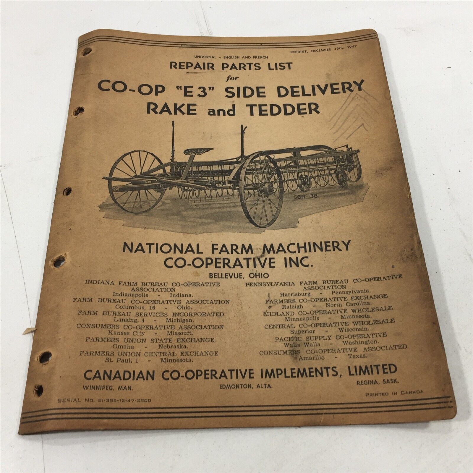 Genuine 1947 CO-OP E3 Side Delivery Rake and Tedder Repair Parts List ...