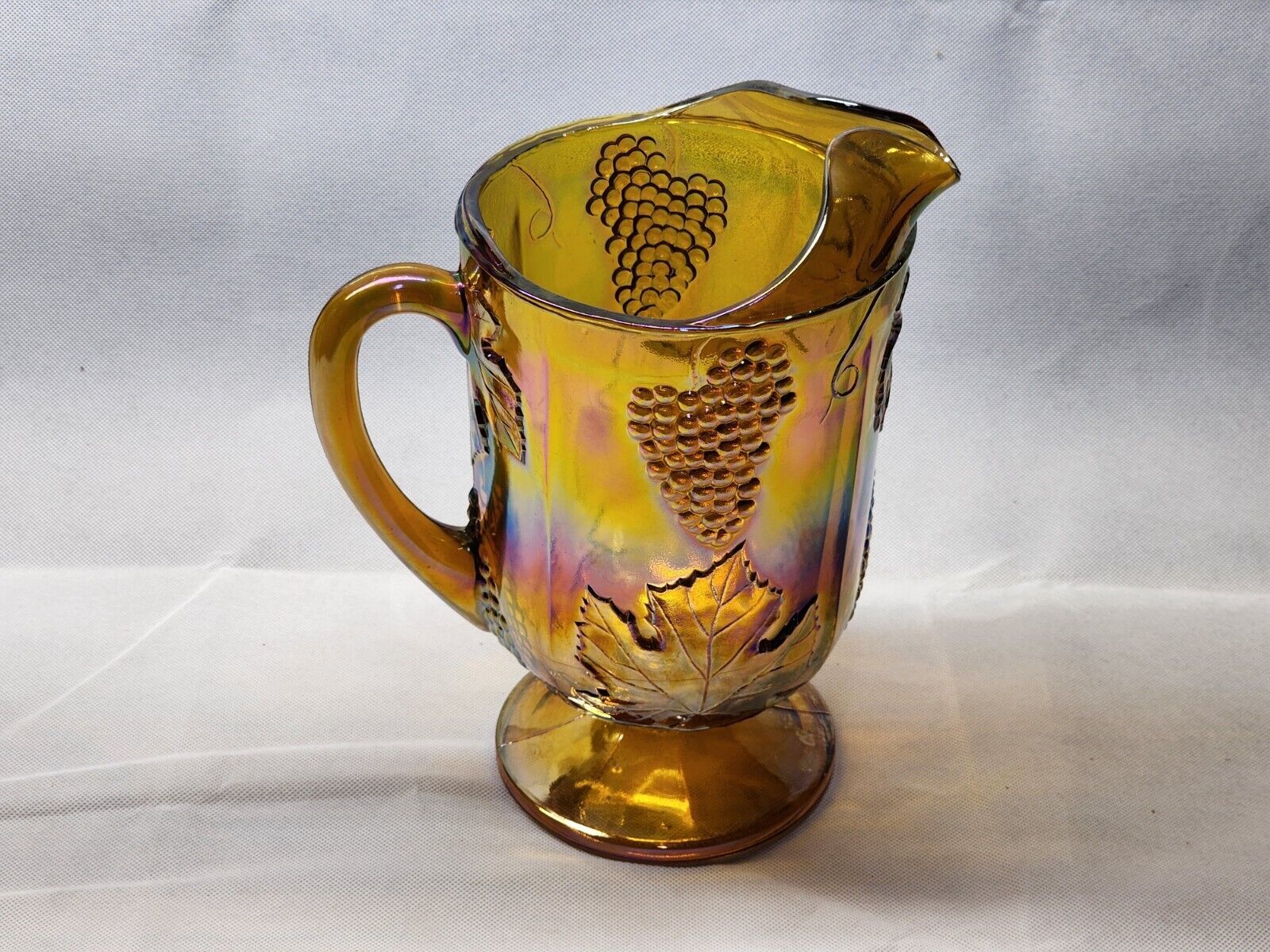 Indiana Glass IRIDESCENT MARIGOLD Harvest Grape CARNIVAL GLASS Footed ...