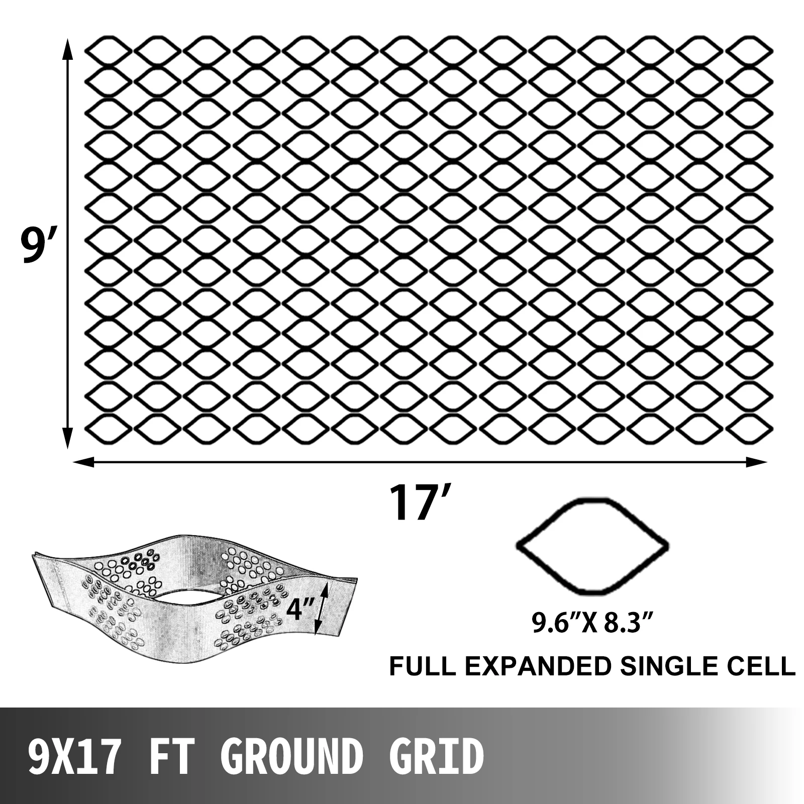 VEVOR Geo Grid Ground Grid 9x17 ft Geo Cell Grid 4 Inch Thick Gravel ...