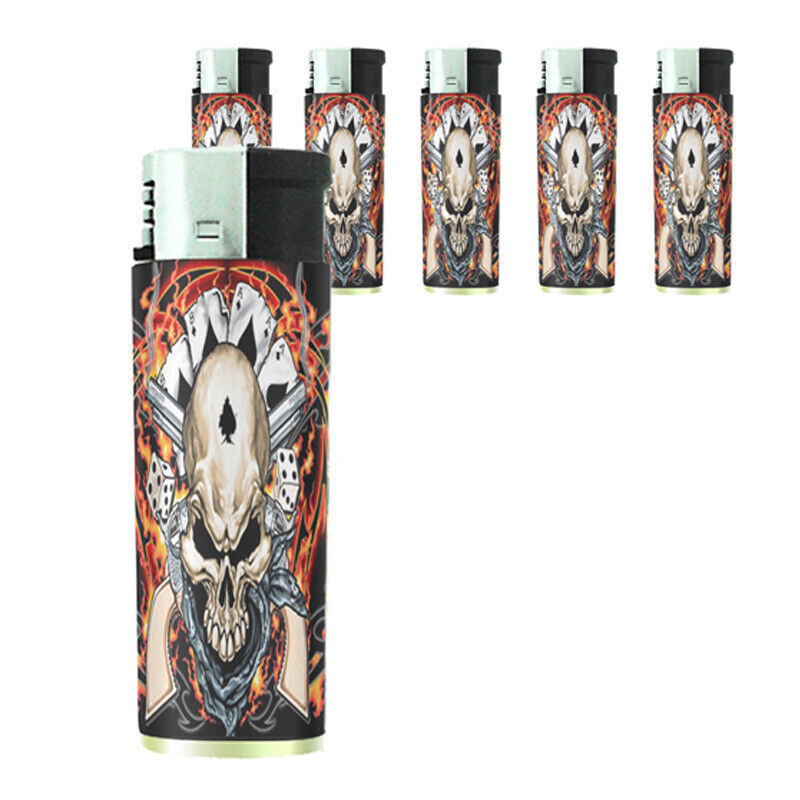 Skull D11 Set of 5 Electronic Butane Lighter - Tobacciana