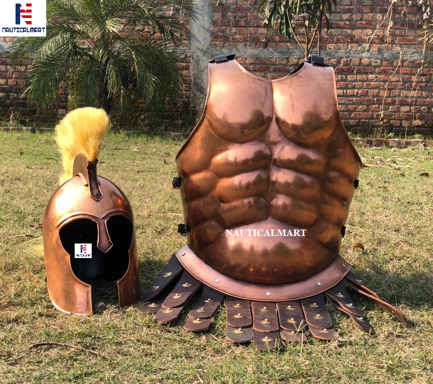 Nauticalmart Greek Muscle Armor Cuirass Copper Plated Helmet Halloween ...