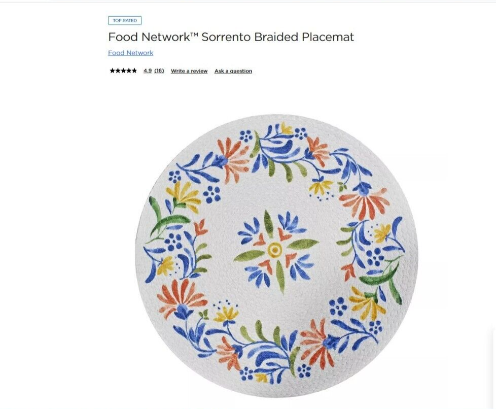 Food Network Sorrento Floral Multi Braided 6-PC Round Placemat Set ...