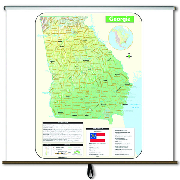 Georgia Large Scale Shaded Relief Wall Map on Roller - Maps & Atlases