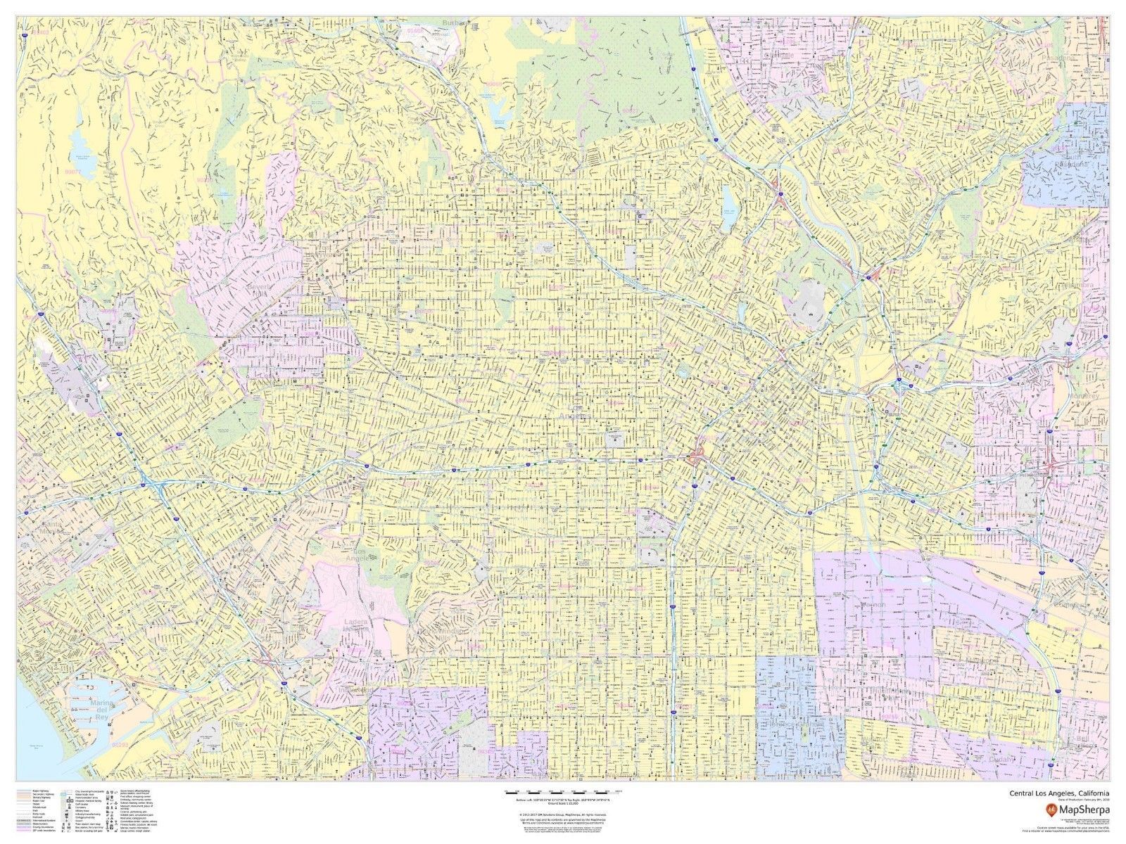 Central Los Angeles, California Laminated Wall Map (Landscape) (MSH ...