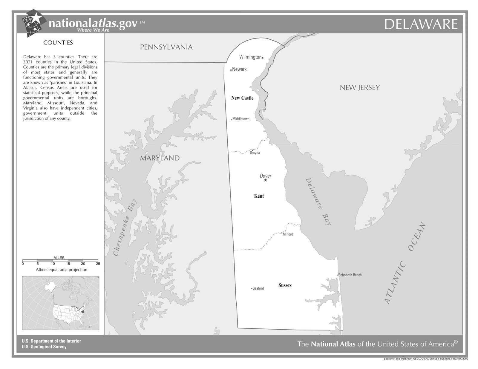 Delaware State Counties w/Cities (Black&White) Laminated Wall Map ...