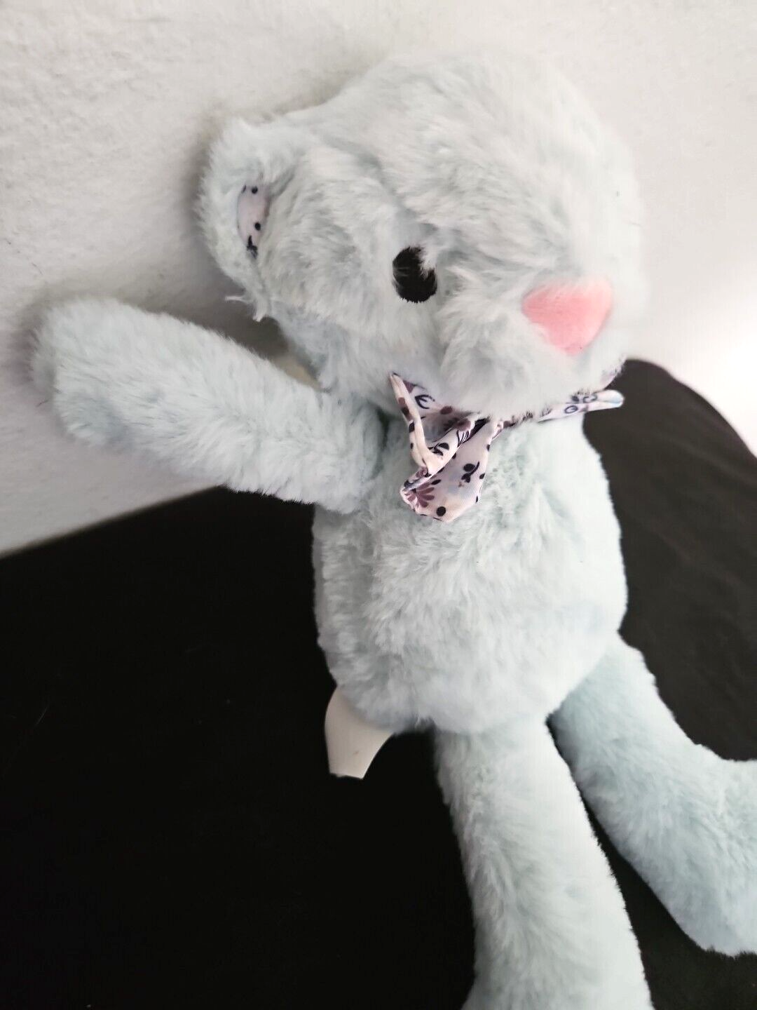 MINISO Teddy Bear Plush Stuffed Animal Blue Flower Bow Feet Pink Nose ...