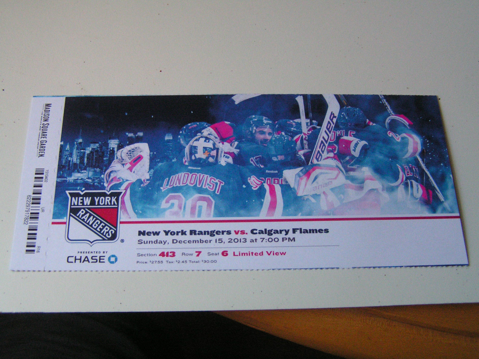 2013-14 NY Rangers Full Ticket & Stub (Zuccarello Stepan Milestone) Vs ...