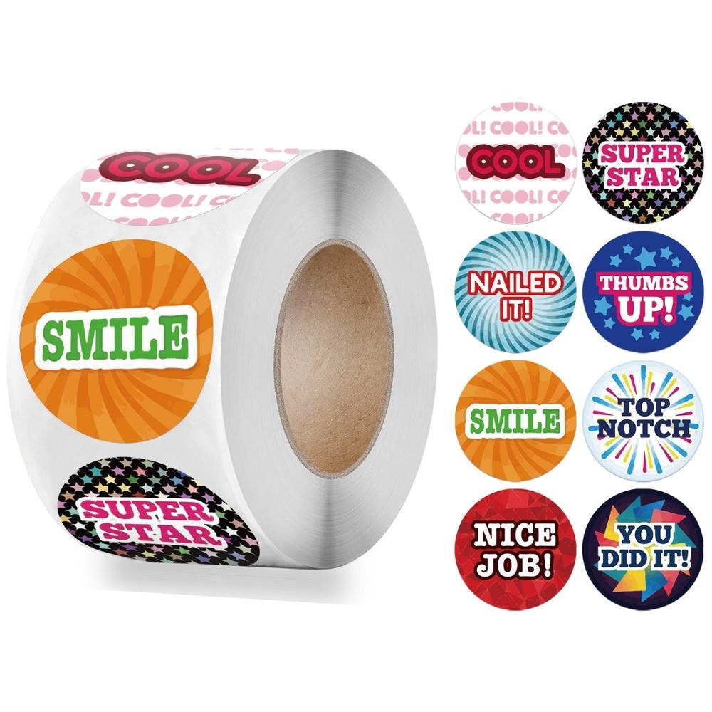 8 Designs Cute Stickers English Reward Sticker 500pcs/roll 1 inch for ...