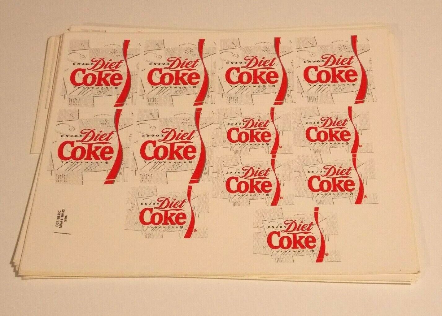 125 Diet Coke Soda Stickers Coca Cola USA Adv Sheet - Decals & Stickers