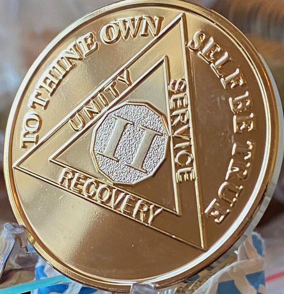 2 Year AA Medallion Large 1.5 Inch 22k Gold Plated Sobriety Chip ...