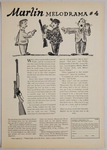 1957 Print Ad Marlin Model 336 Carbine Rifles Ed Zern Cartoon Ad - Other