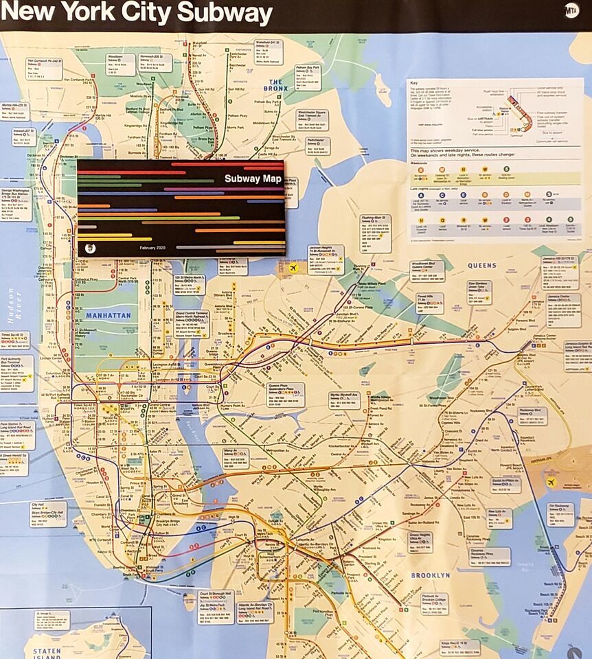Current New York City MTA NYC Subway Train & Railroad Map with Bonus ...