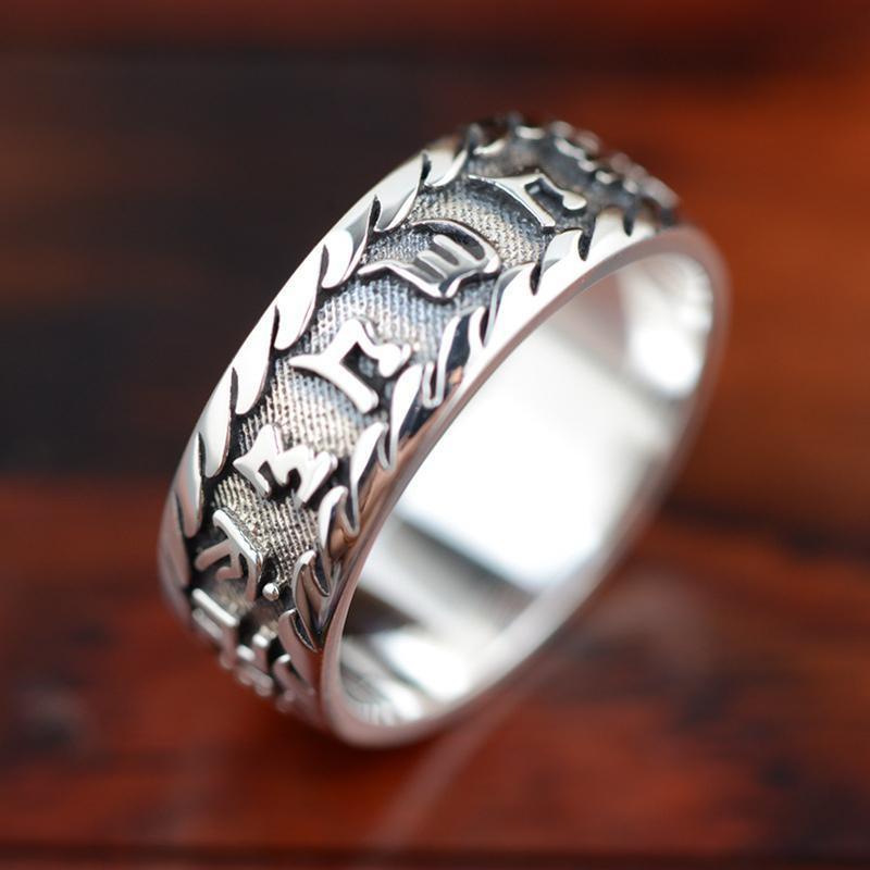 Om Mani Padme Hum Ring Mantra Vintage Tibetan Type 100% Real Pure 925 ...