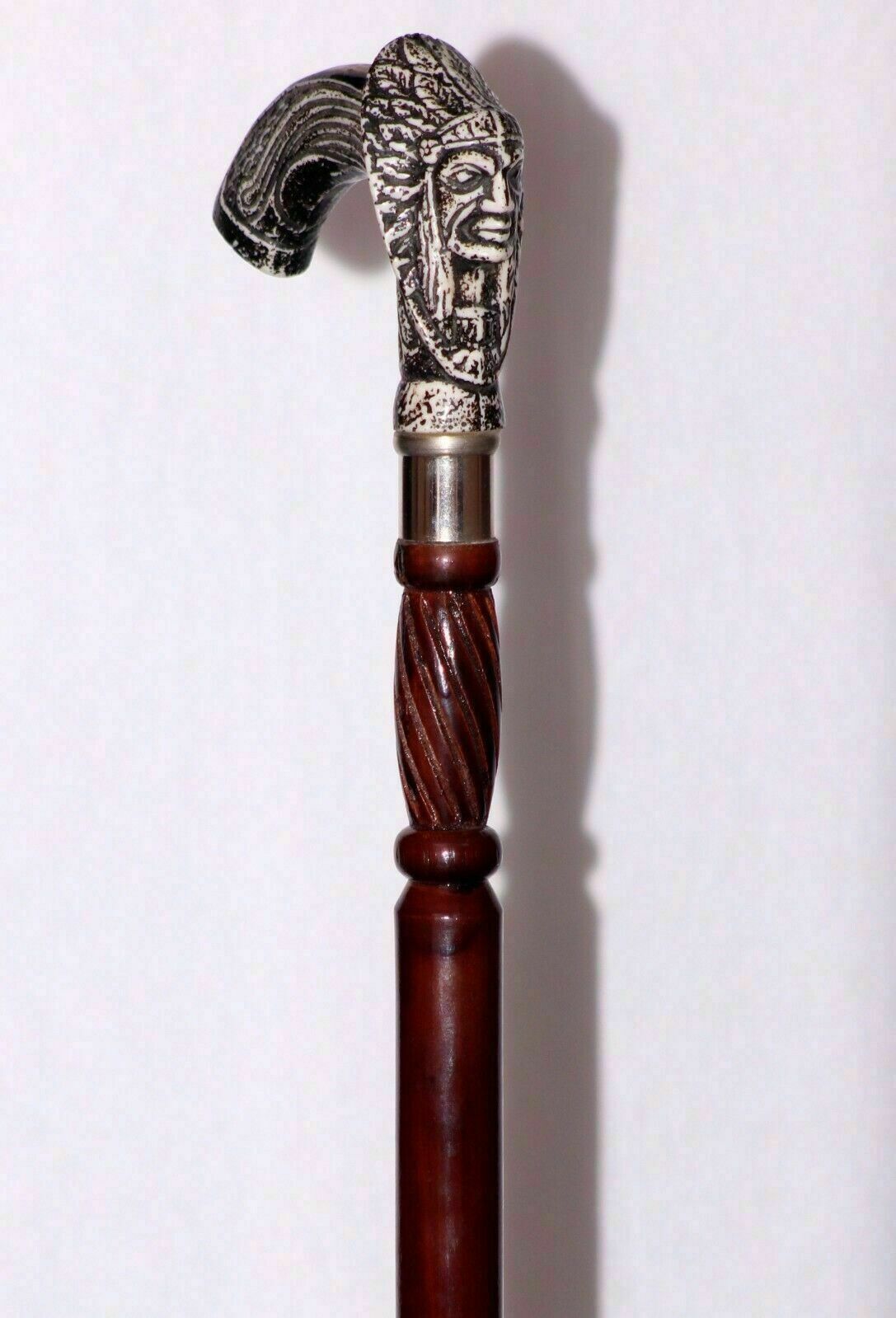 Antique Indian Chief Man Walking Stick 2 Fold - Decorative Walking ...