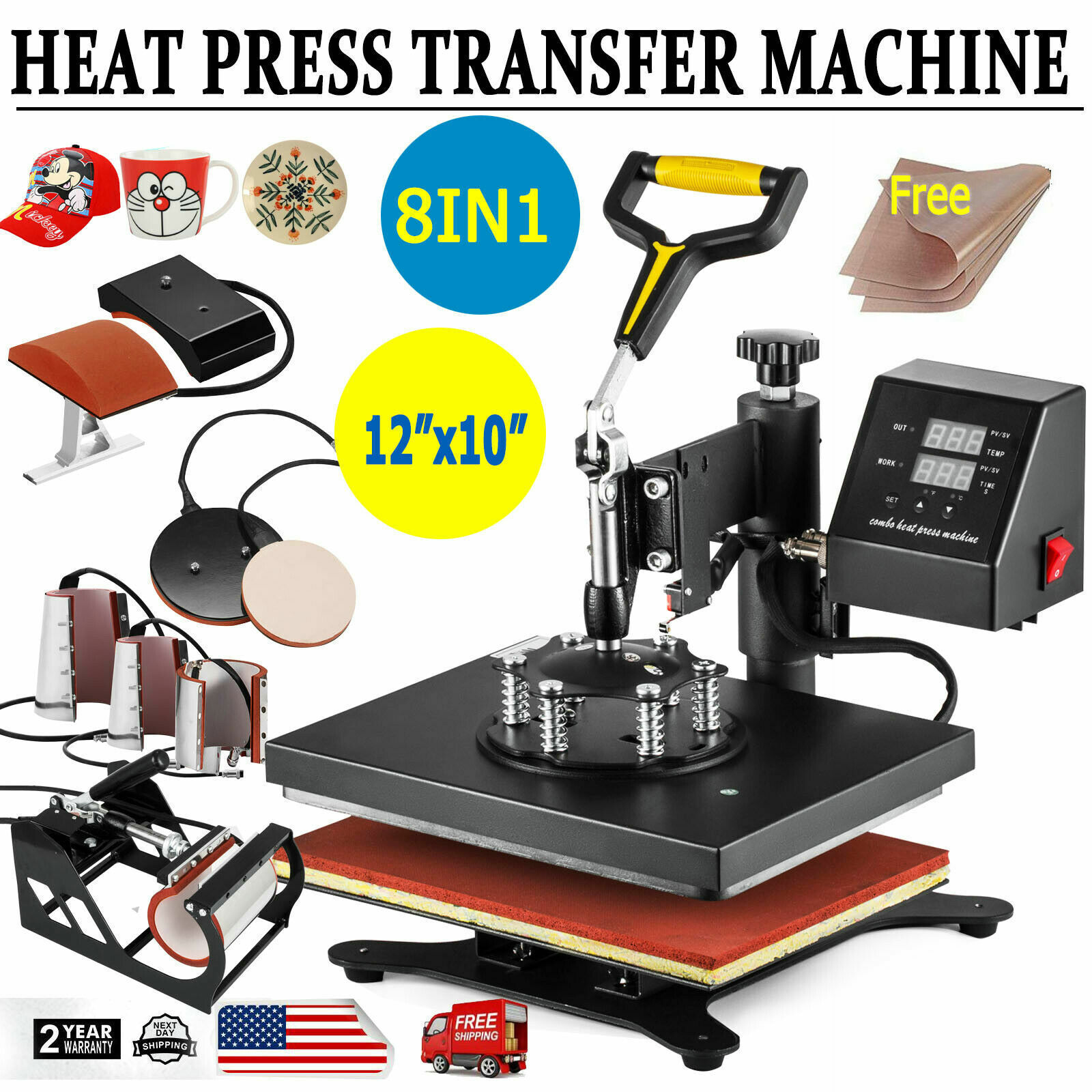 8 In 1 Digital T-Shirt Heat Press Machine Combo Sublimation Transfer ...