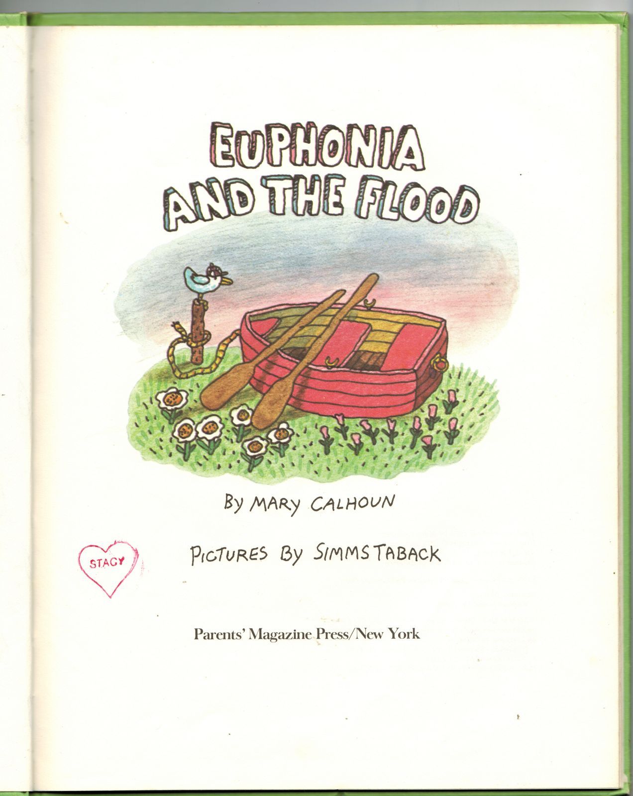 1976 Parents Magazine Euphonia And The Flood Mary Calhoun HC 1ST Ed ...