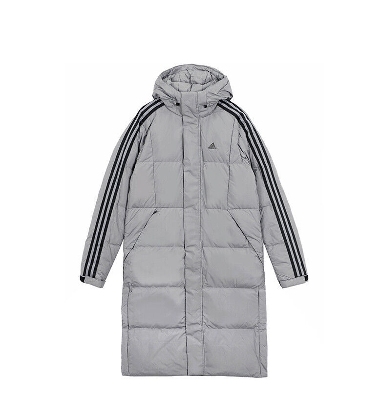 Adidas 3S Long Down Jacket Men's Padding Jacket Sports Gray Asia-Fit ...