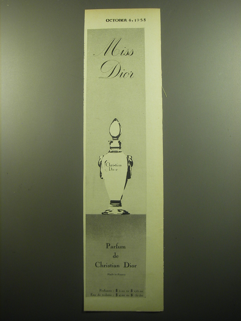 1958 Christian Dior Miss Dior Perfume Ad - 1980-89