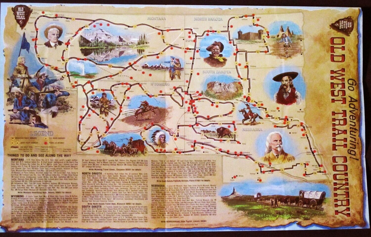 OLD WEST TRAIL Adventure Map 1968 Old West Guide to RODEOS-POWWOWS ...