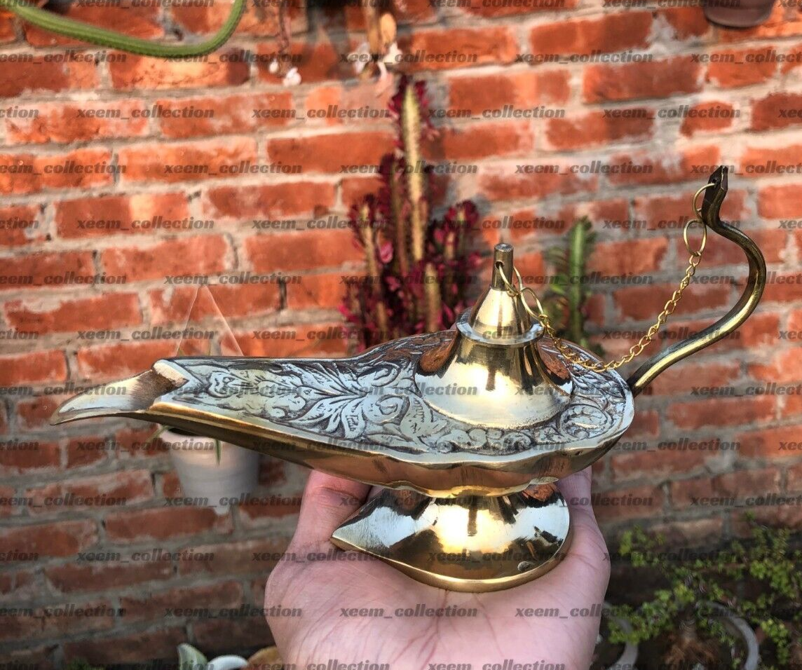 Antique Vintage Aladdin Brass Genie Oil Lamp Nautical Chirag Incense ...