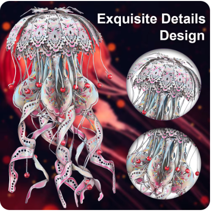 Piececool 3D Metal Puzzle - DIY Colorful Jellyfish Model Kit - Scarlet ...