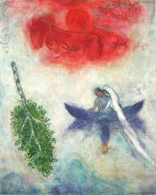 Marc Chagall La Barque Plate Signed Offset Lithograph Tree Man Boat Art ...
