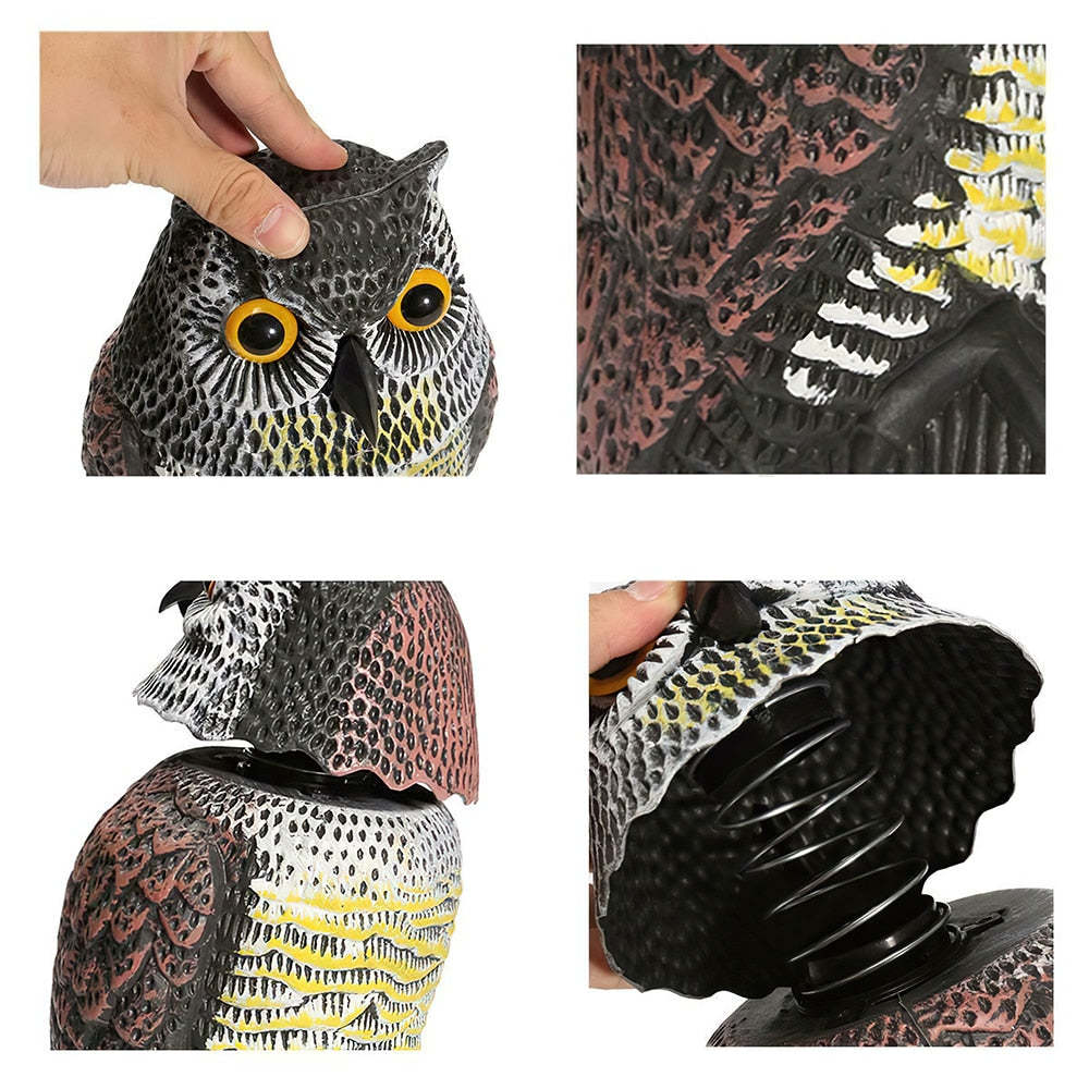 Realistic Owl Decoy Bird Scarer with Sound Rotating Head Owl Prowler ...