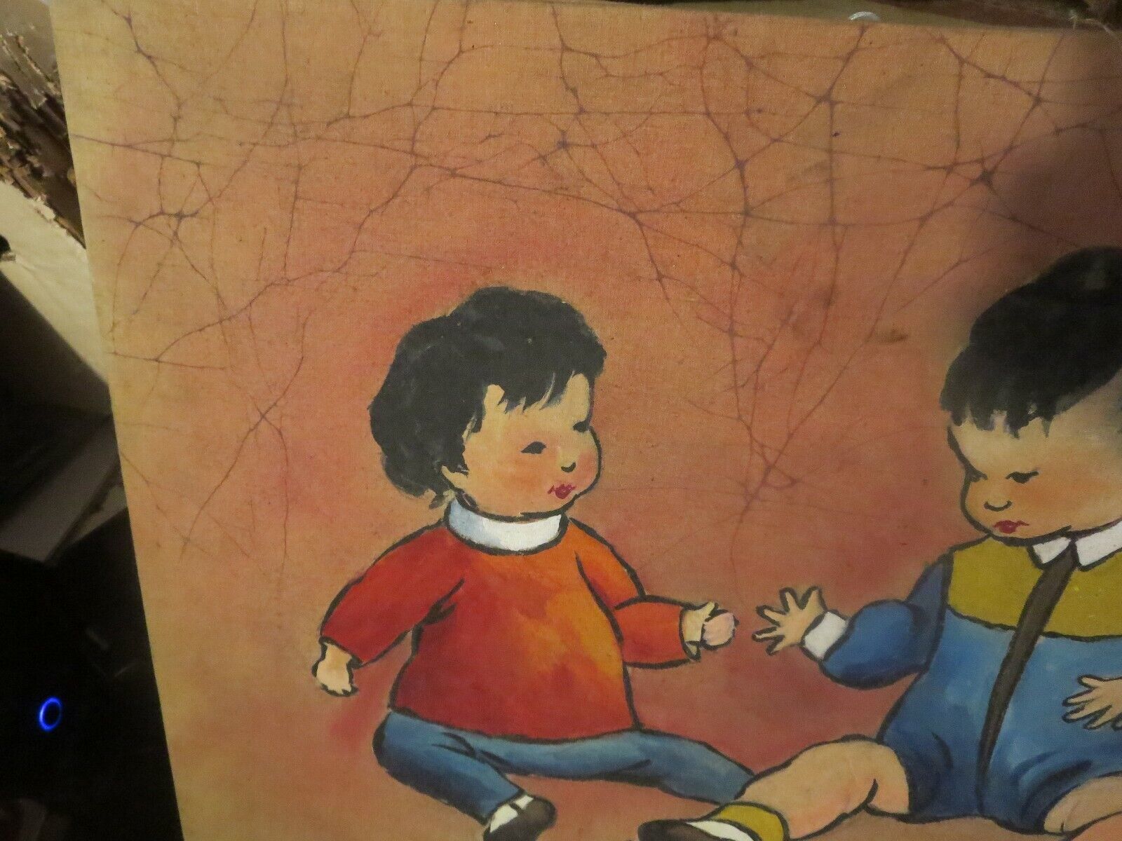 vintage original China Batik Art Painting On Cloth Children Playing ...