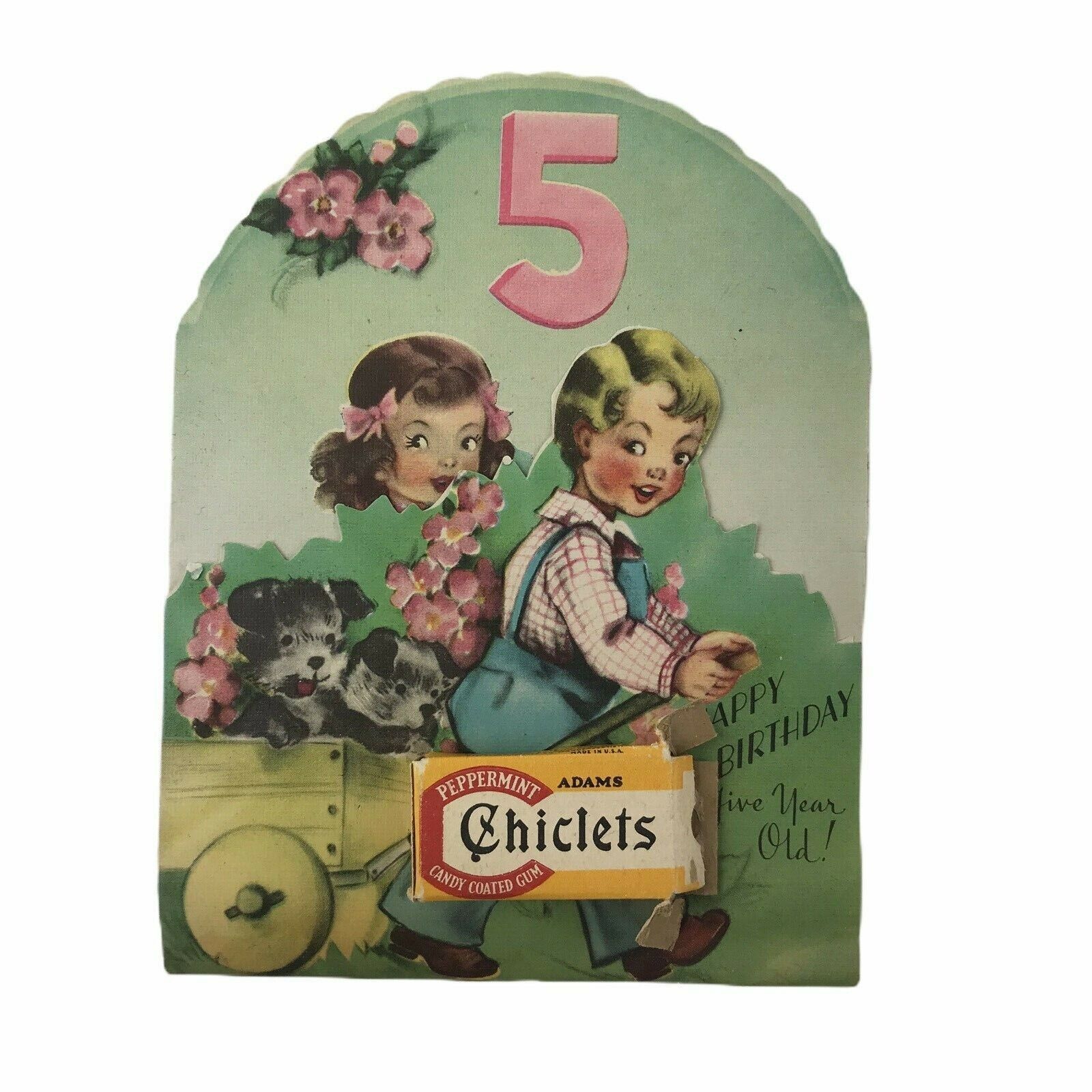 Vintage 1940s Adams Chiclets Chewing Gum Girl Birthday Card Greeting 5 ...