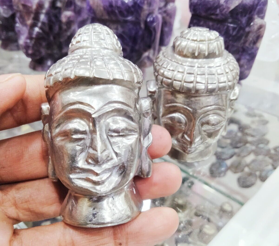 Large Pyrite Flashy Buddha Face Hand Carved Pyrite Buddha face Figurine ...