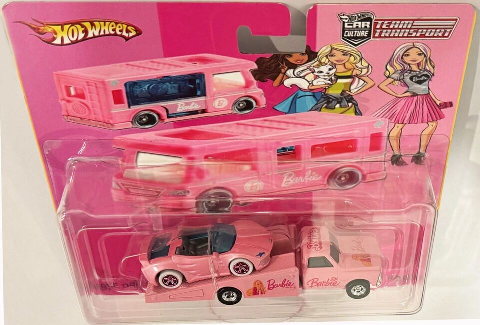 Custom Hot Wheels Team Transport Pink Barbie EXTRA Car on Ramp Tow ...